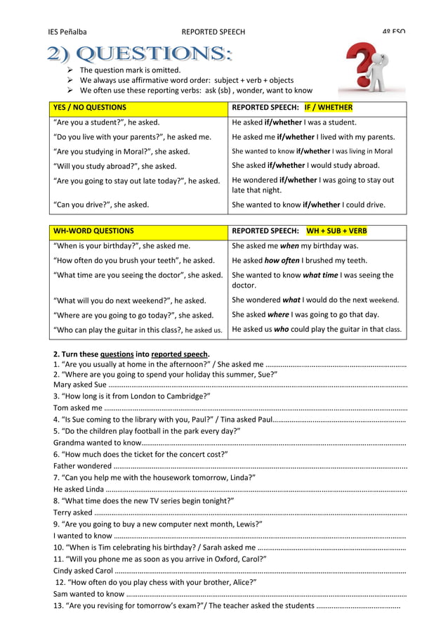 Unit 7 reported speech explanation | PDF