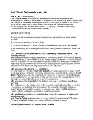 Unit 7 Social Strategies Assignment Help and Social Policy and ...