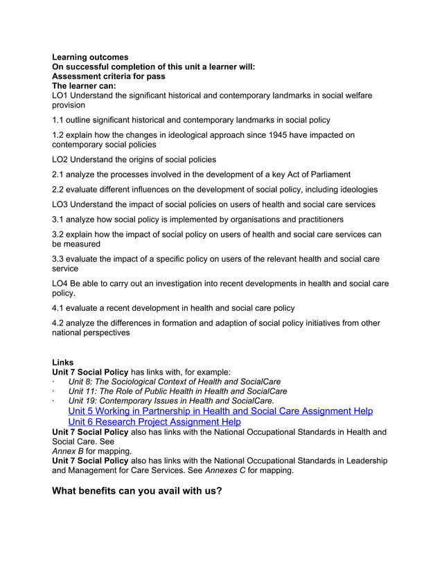 Unit 7 Social Strategies Assignment Help and Social Policy and ...