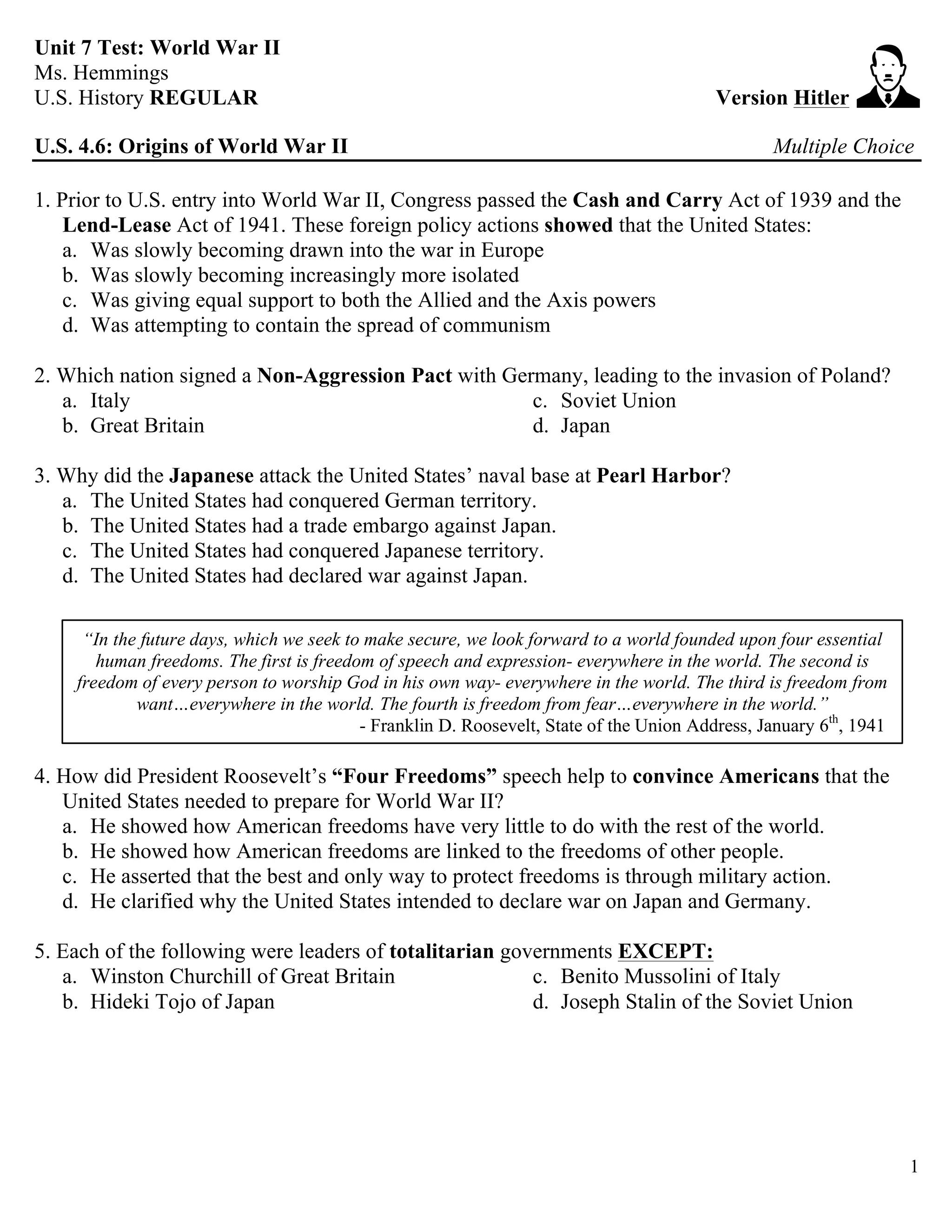 Unit 7: World War II [Assessment] | PDF