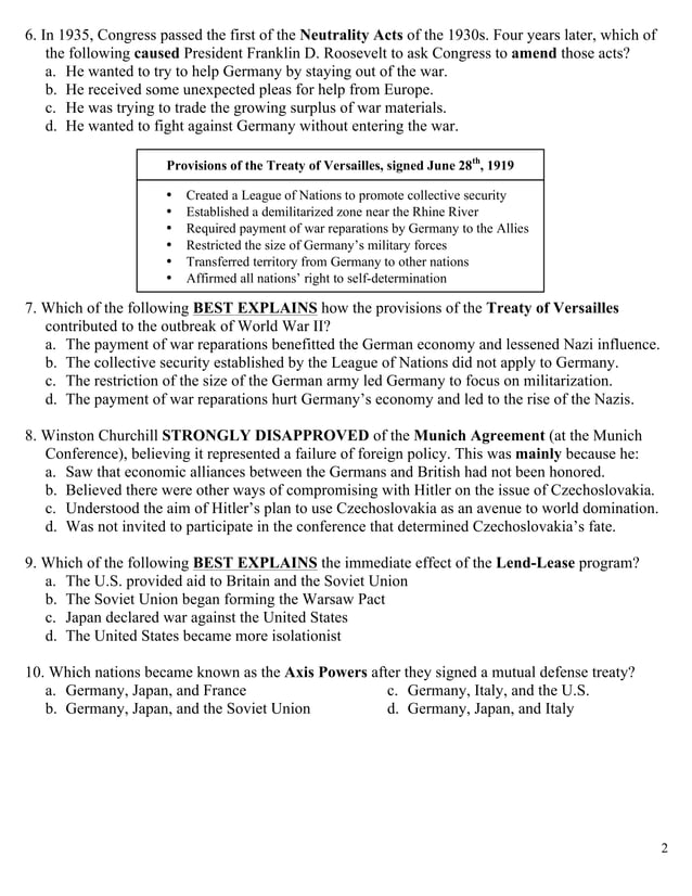 Unit 7: World War II [Assessment] | PDF