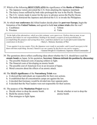 Unit 7: World War II [Assessment] | PDF