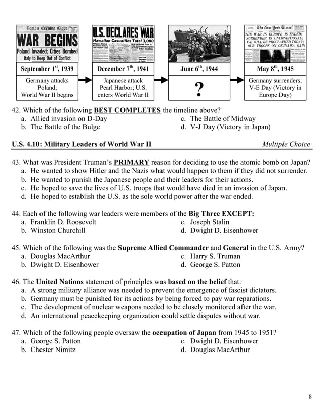 Unit 7: World War II [Assessment] | PDF