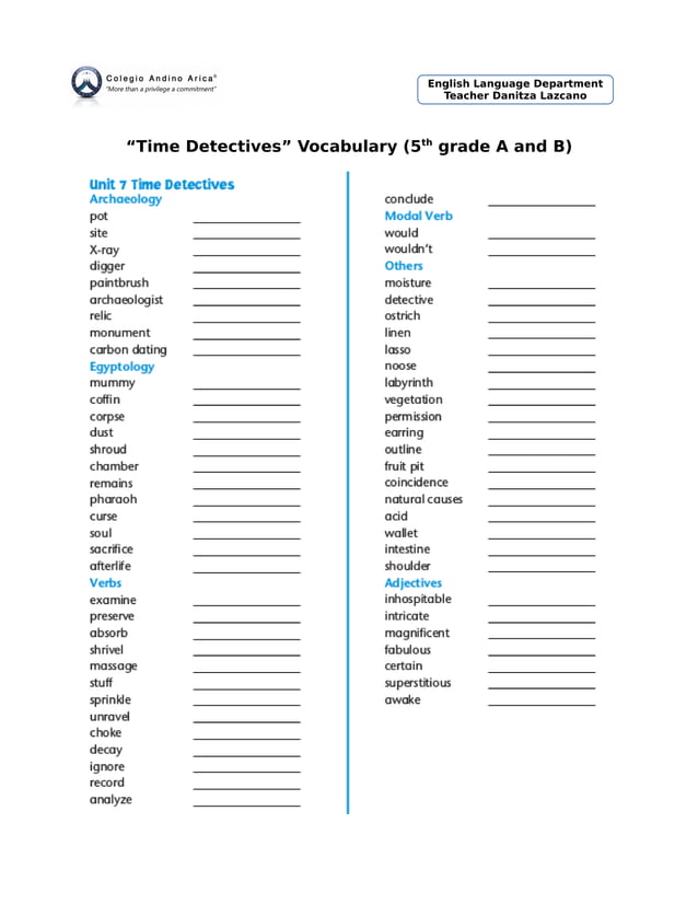 Unit 7 Time Detectives Vocabulary | PDF