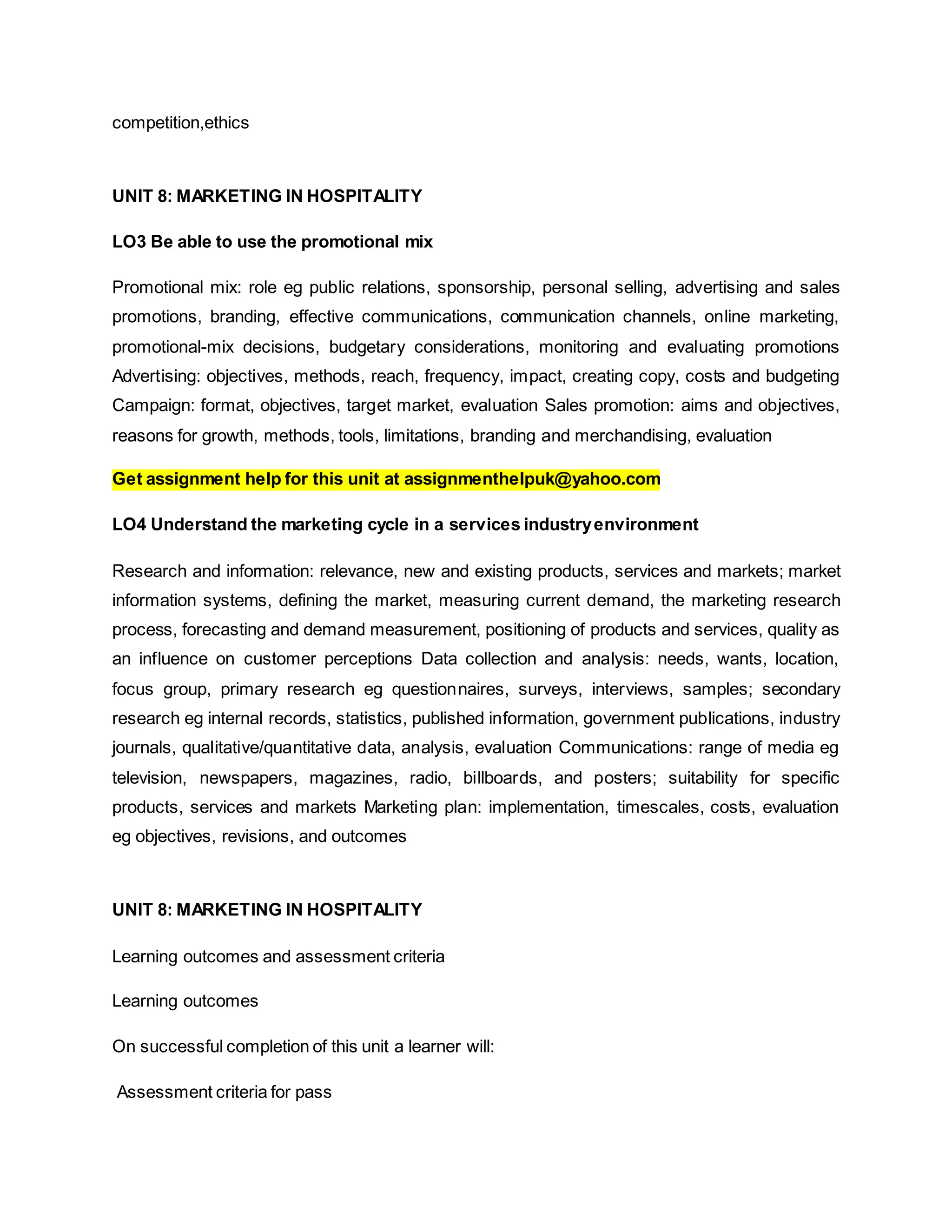 UNIT 8: MARKETING IN HOSPITALITY | DOCX