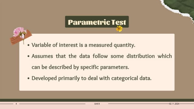 Unit 8 - Parametric Tests, Research and Statistics | PPT