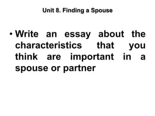 Unit 8. Finding a Spouse focus on writing | PPTX