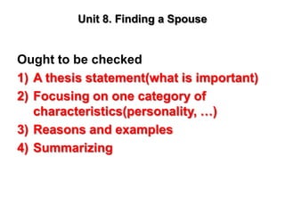 Unit 8. Finding a Spouse focus on writing | PPTX