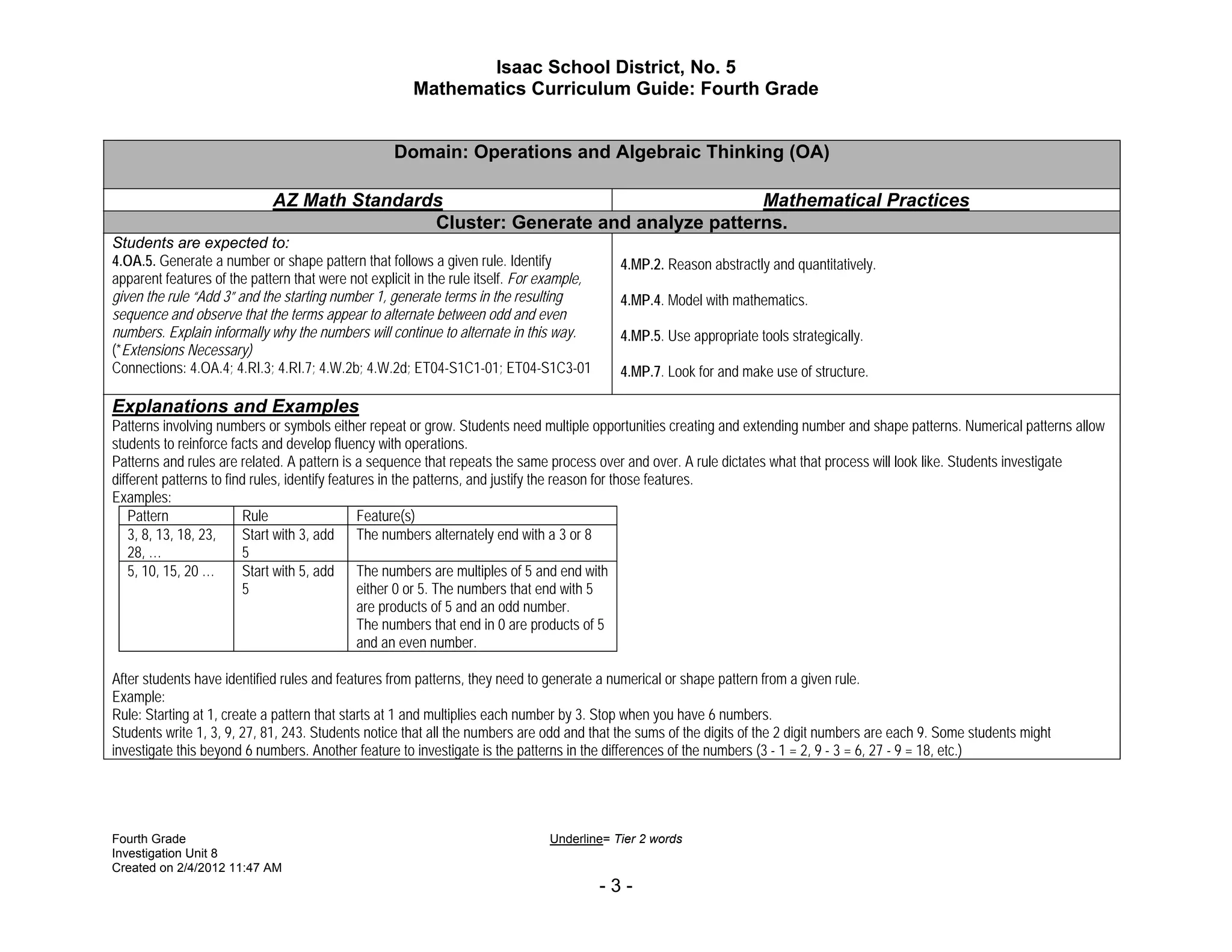 Unit 8 Fourth Grade 2012 2013 | PDF