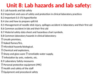 Unit 8 Lab hazards and lab safety 1st part for medical laboratory | PPTX