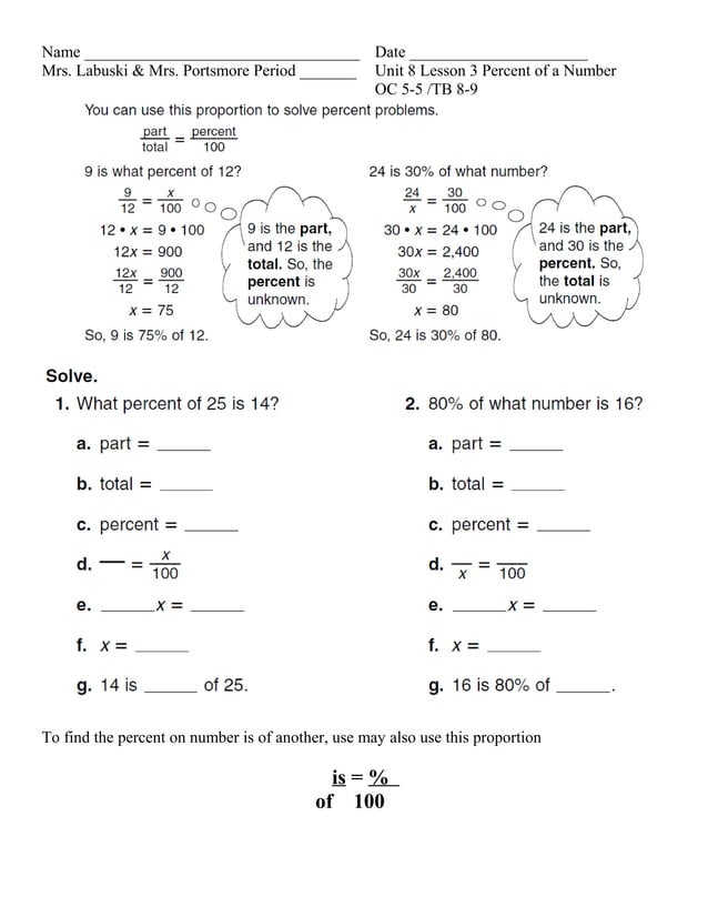 Unit 8 lesson 3 percent of a number | DOC