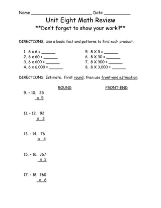 Unit 8 Math Review | PDF | Education