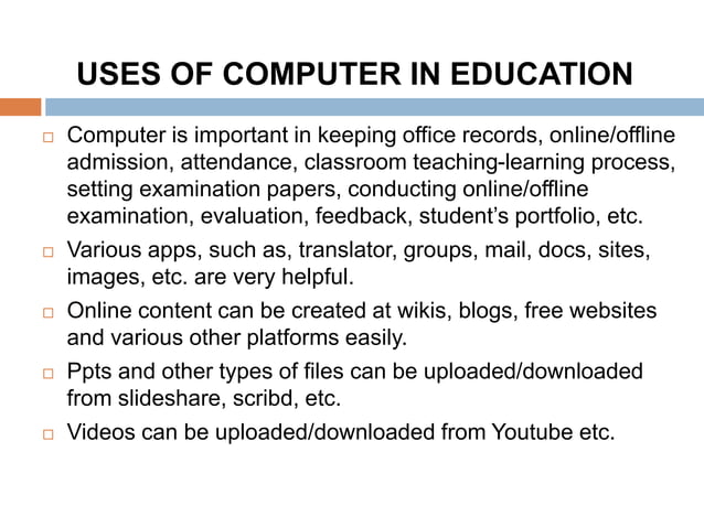 COMPUTERS IN EDUCATION - UNIT 8 - ROLE OF COMPUTER IN EDUCATION - B.ED ...
