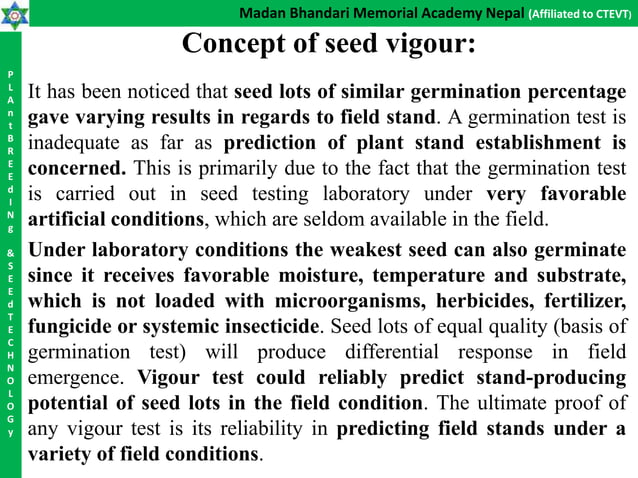 Unit 8 Seed vigor.pptx | Agriculture | Industries