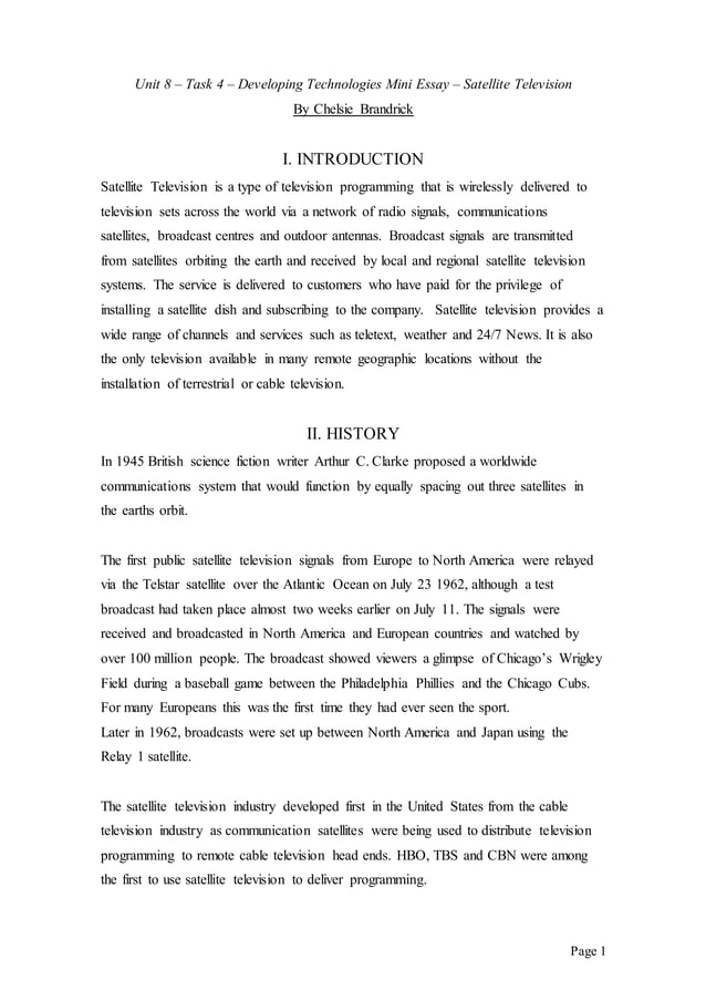 Unit 8 – Task 4 – Satellite Television | PDF