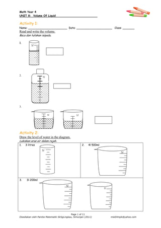 Unit 8 volume of liquid t4 | DOCX | Food & Drink