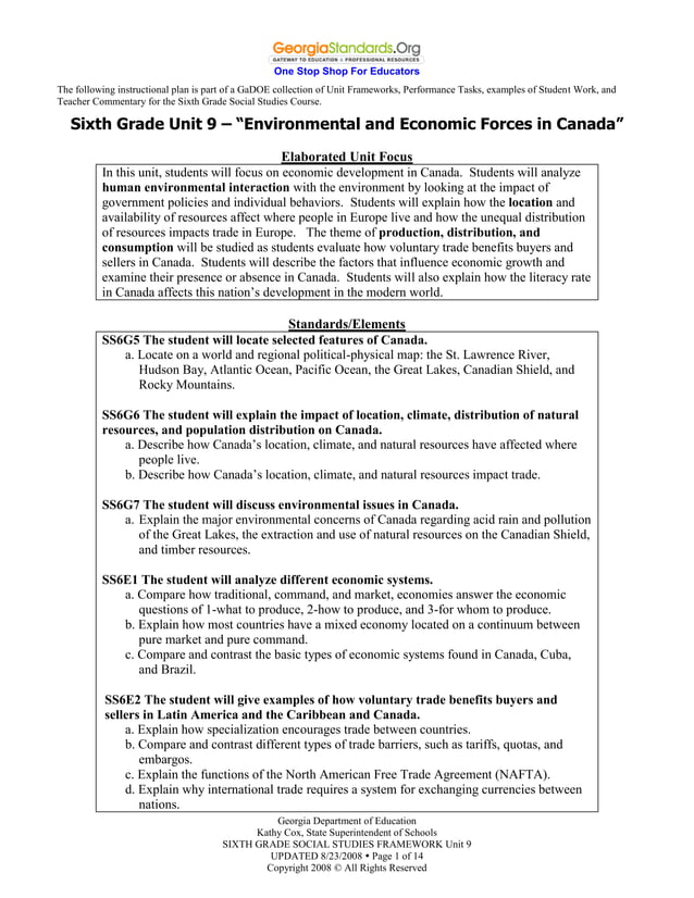 Unit 9 Canada Environment & Economics | PDF