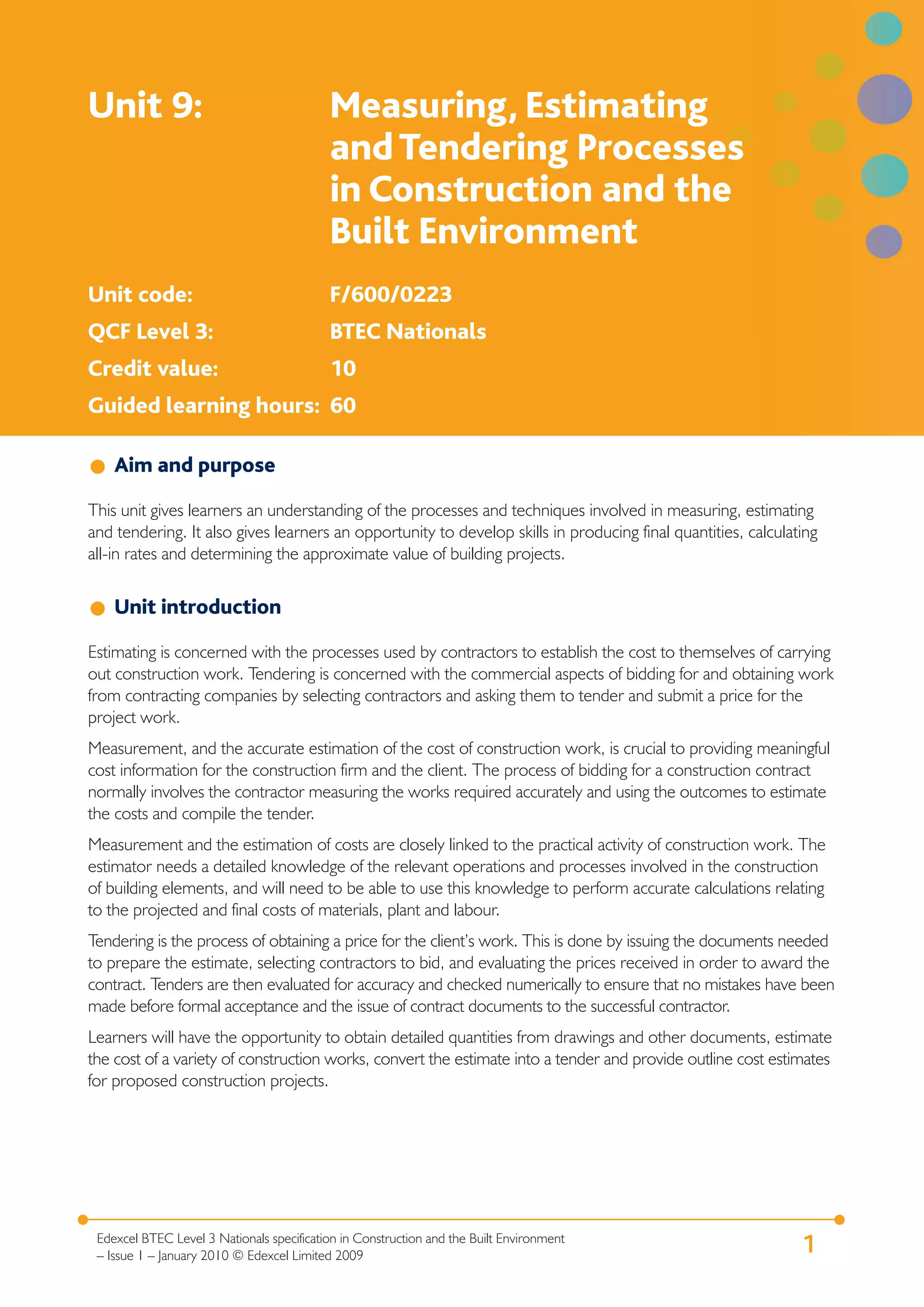 Unit 9 - Measurung & Estimating & Tendering Process.pdf