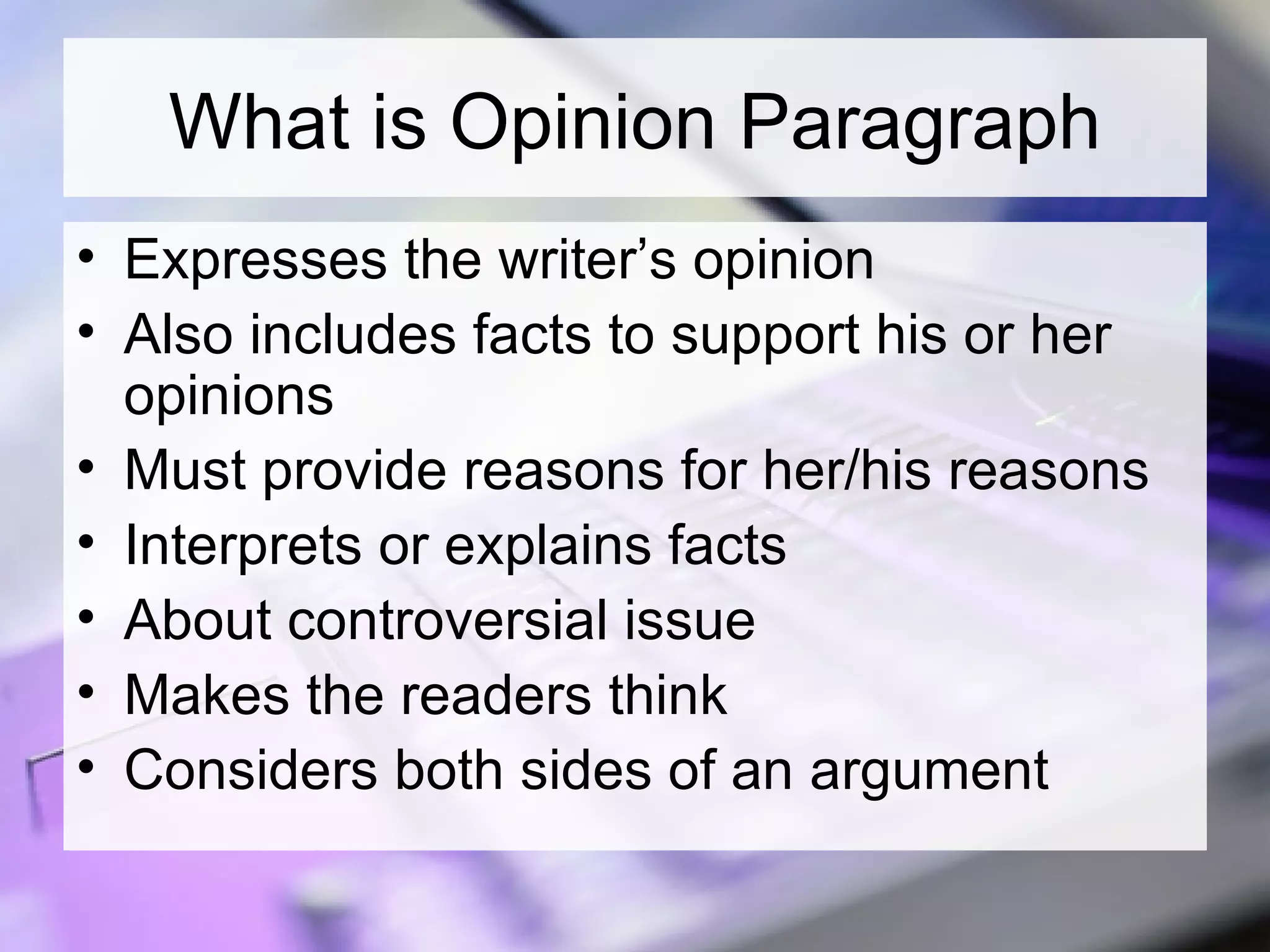Unit9 Opinion Paragraph | PPT