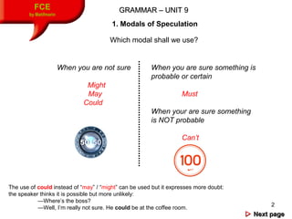 Unit 9 Grammar Contents: Modal for Speculation & Question Tags | PPT