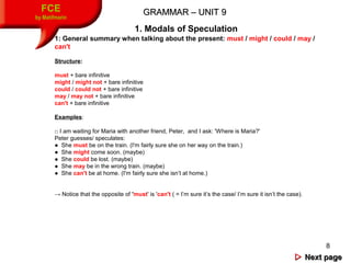 Unit 9 Grammar Contents: Modal for Speculation & Question Tags | PPT