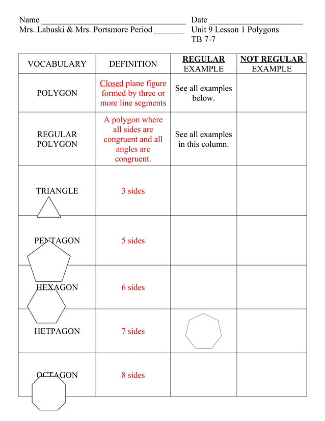 Unit 9 lesson 1 polygons | DOC