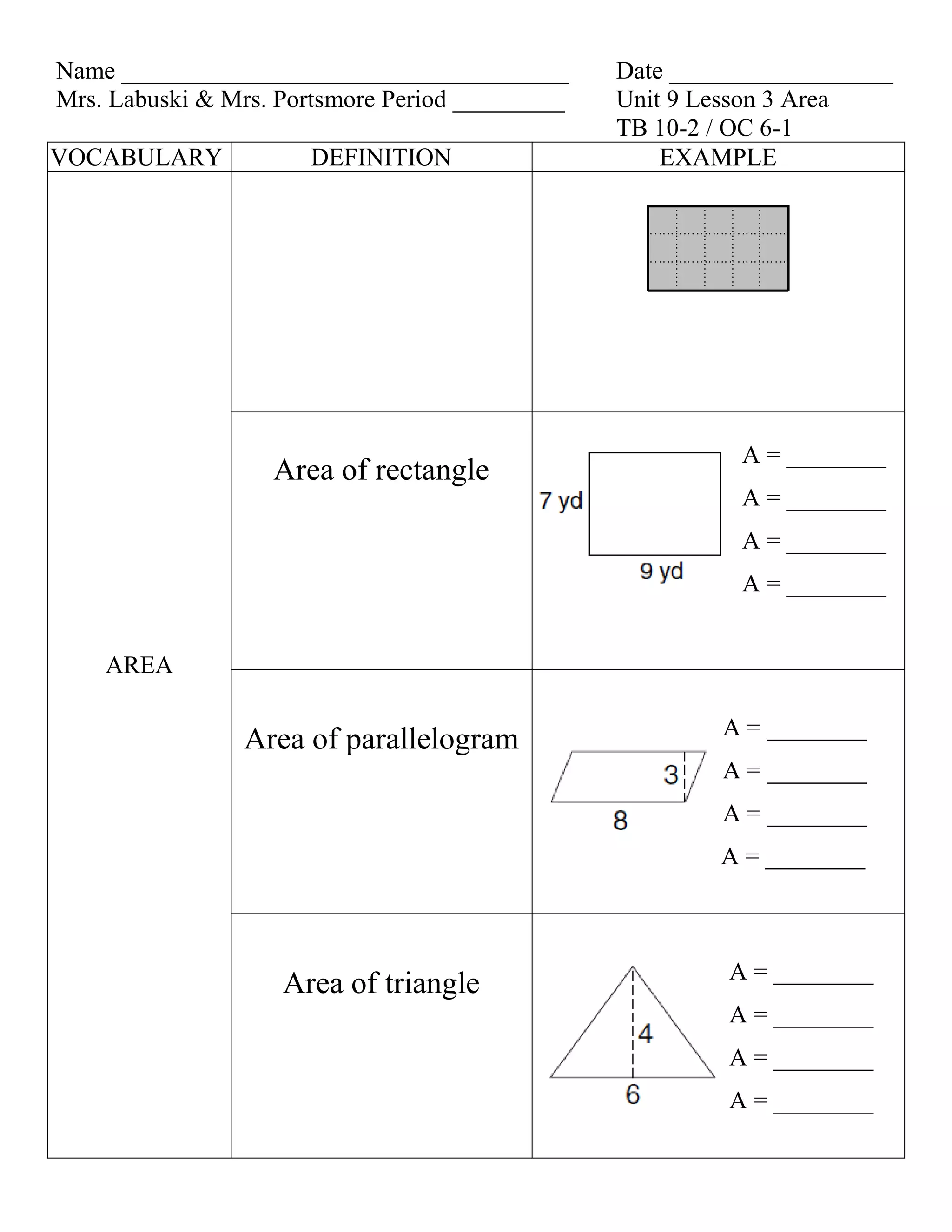 Unit 9 lesson 3 area | PDF