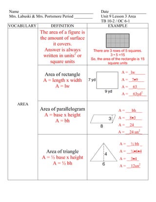 Unit 9 lesson 3 area | PDF