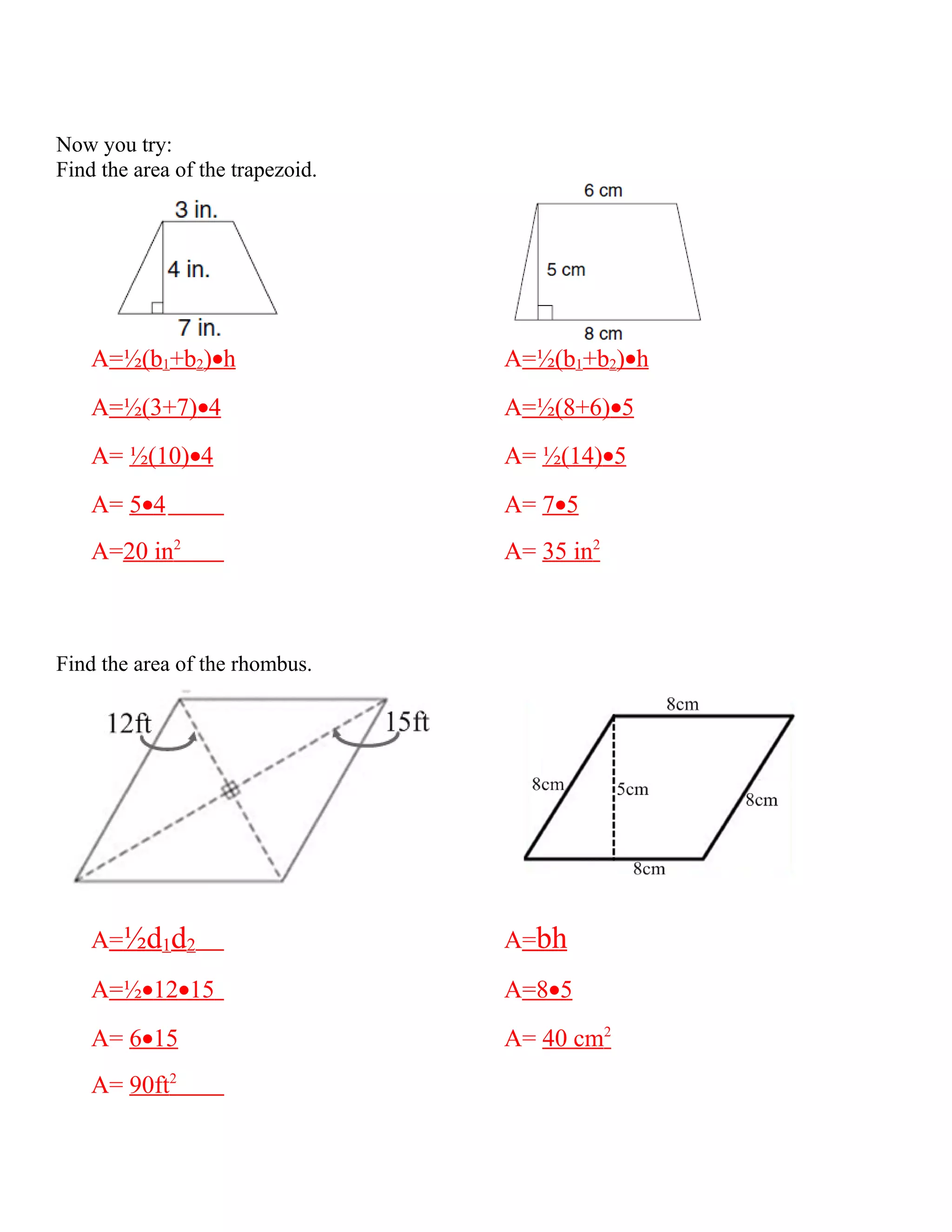 Unit 9 lesson 4 area of trap & rhombus | DOC