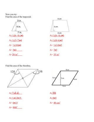 Unit 9 lesson 4 area of trap & rhombus | DOC