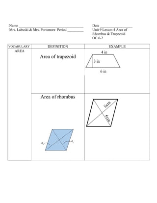 Unit 9 lesson 4 area of trap & rhombus | DOC
