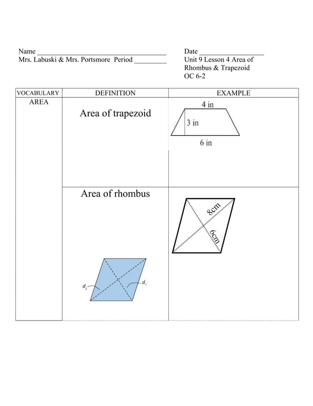 Unit 9 lesson 4 area of trap & rhombus | DOC