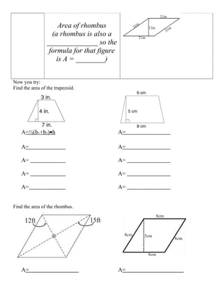 Unit 9 lesson 4 area of trap & rhombus | DOC