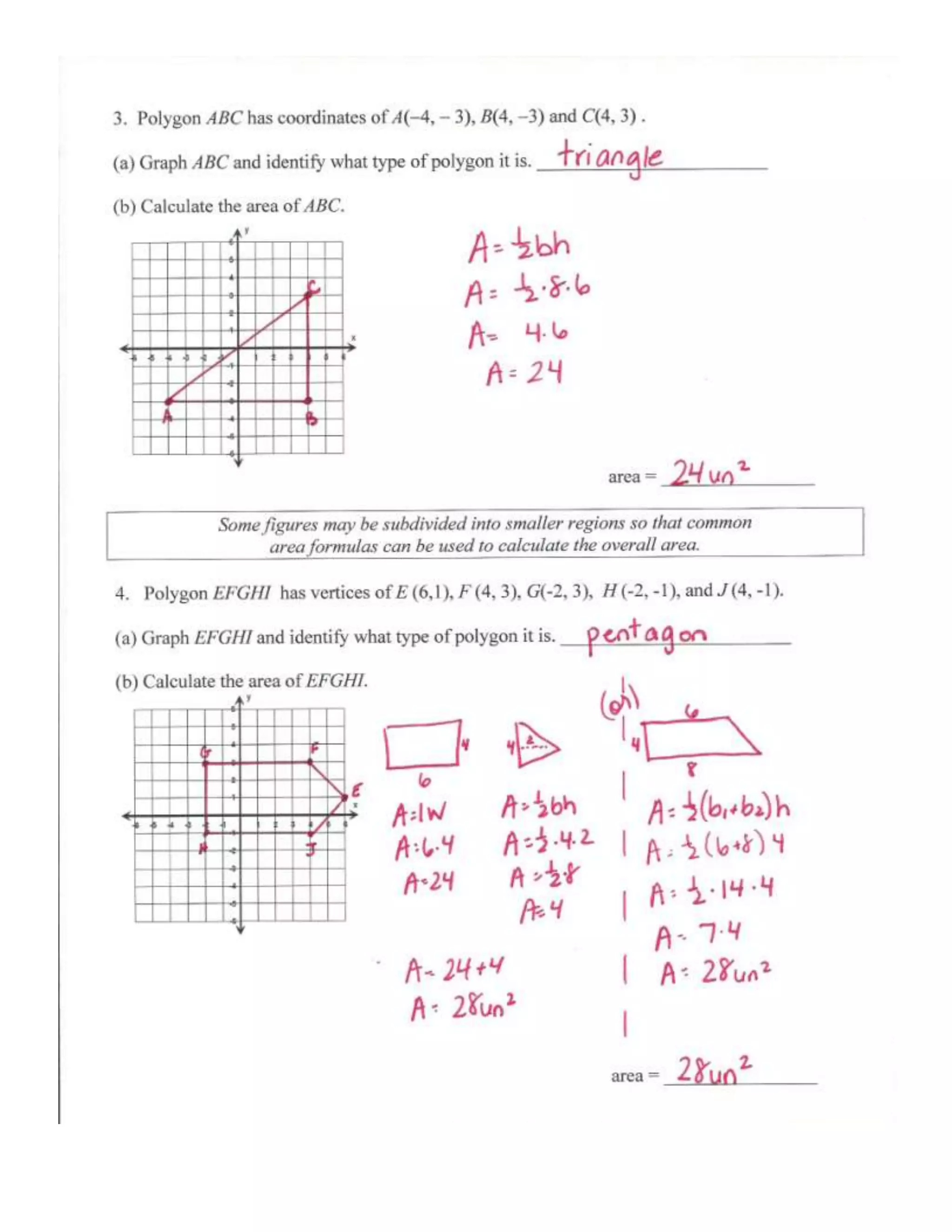 Unit 9 lesson 6 polygons in the coordinate plane | DOCX