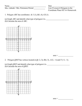 Unit 9 lesson 6 polygons in the coordinate plane | DOCX