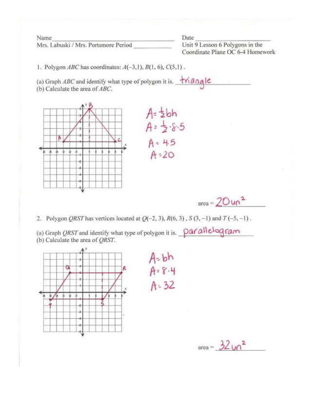 Unit 9 lesson 6 polygons in the coordinate plane | DOCX