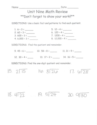 Unit 9 Math Review | PDF