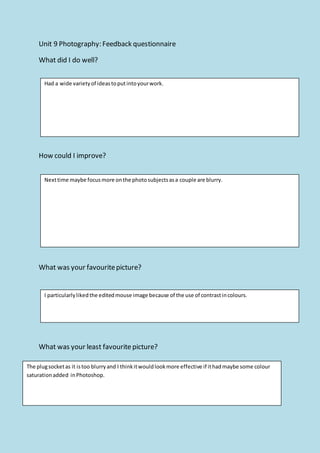 Unit 9 photography questionnaire | DOCX