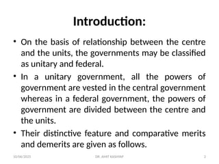 Unitary and Federal Form of Government: Key Features and Comparison PPT ...