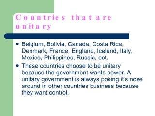 Unitary Government Countries