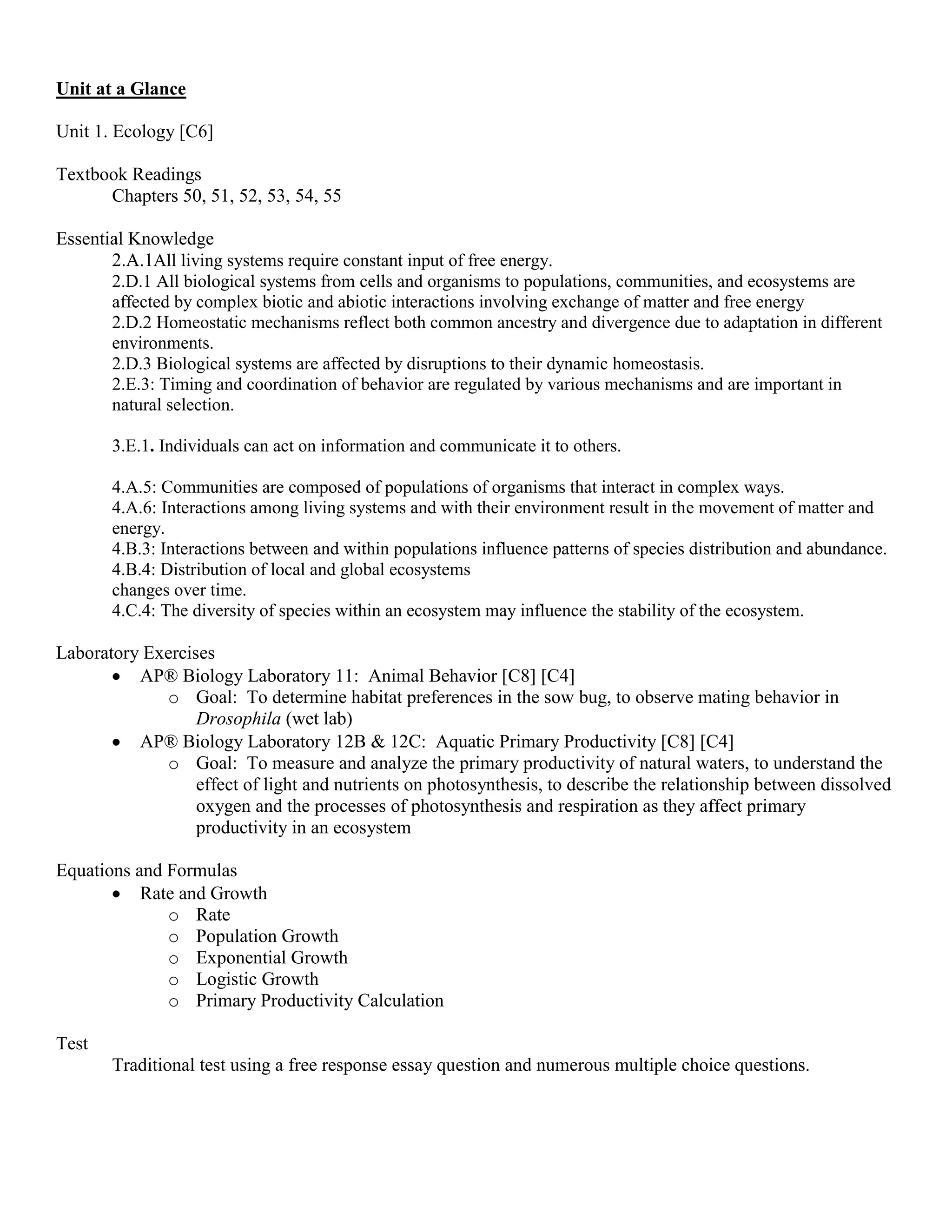 Unit at a_glance_number_one - new curriculum | PDF