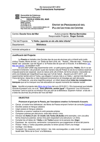 Unitat i materials POESIA JAPONESA, CI i 3 r de primaria | PDF