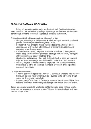 Uništavanje vrsta i promjena sastava biocenoza | DOC