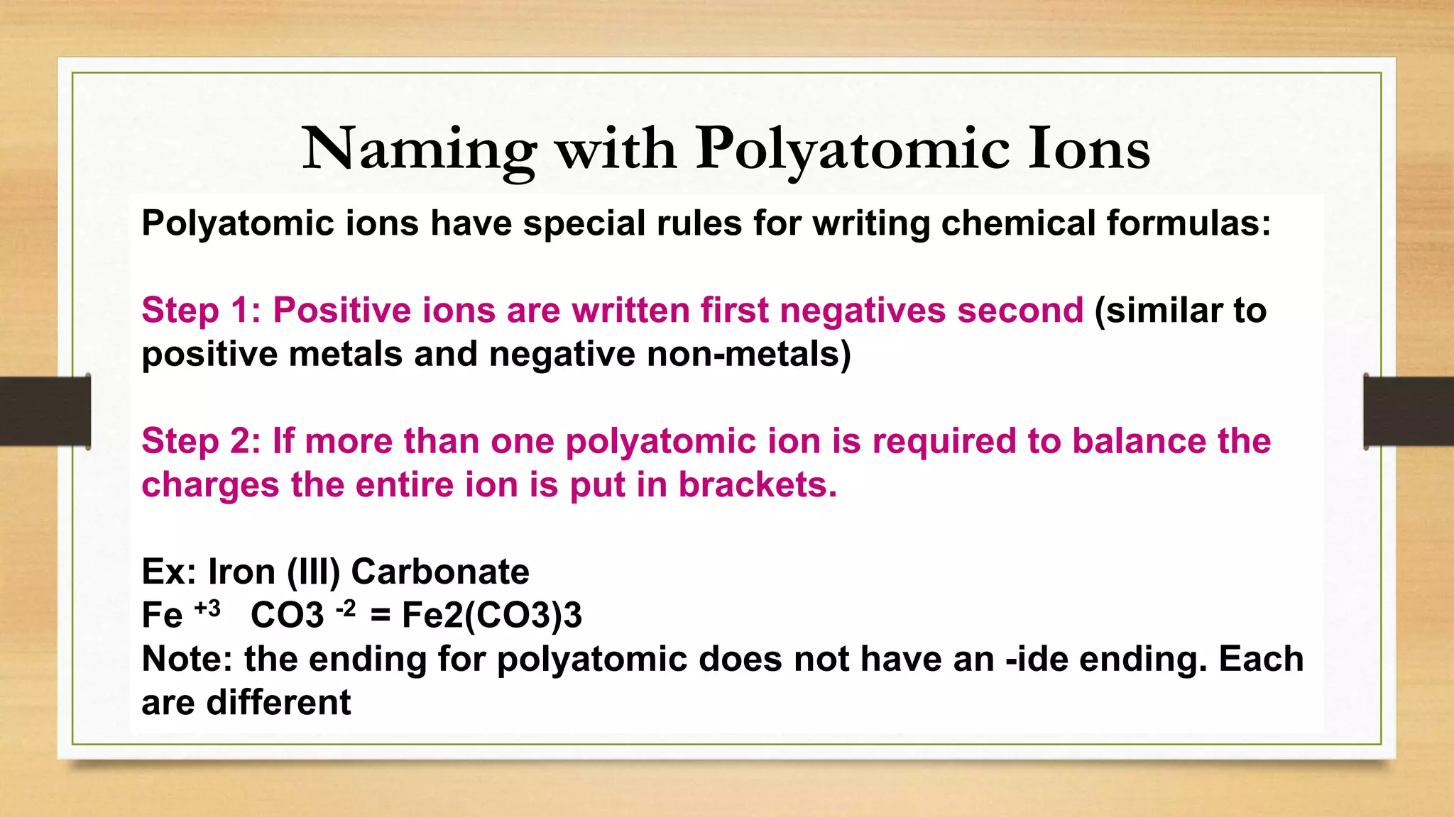 Unit b matter and chemical change notes(naming polyatomic ions) | PPTX