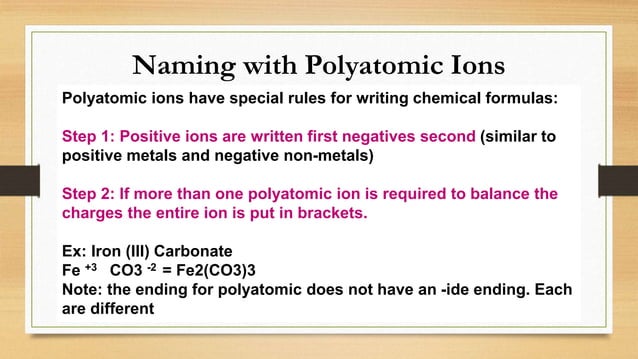 Unit b matter and chemical change notes(naming polyatomic ions) | PPT