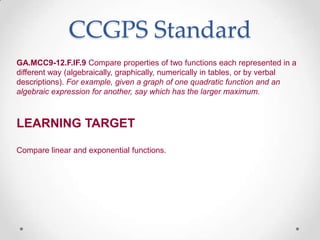 Unit C 1.12 comparing linear and exponential functions (2z) | PPTX | Education