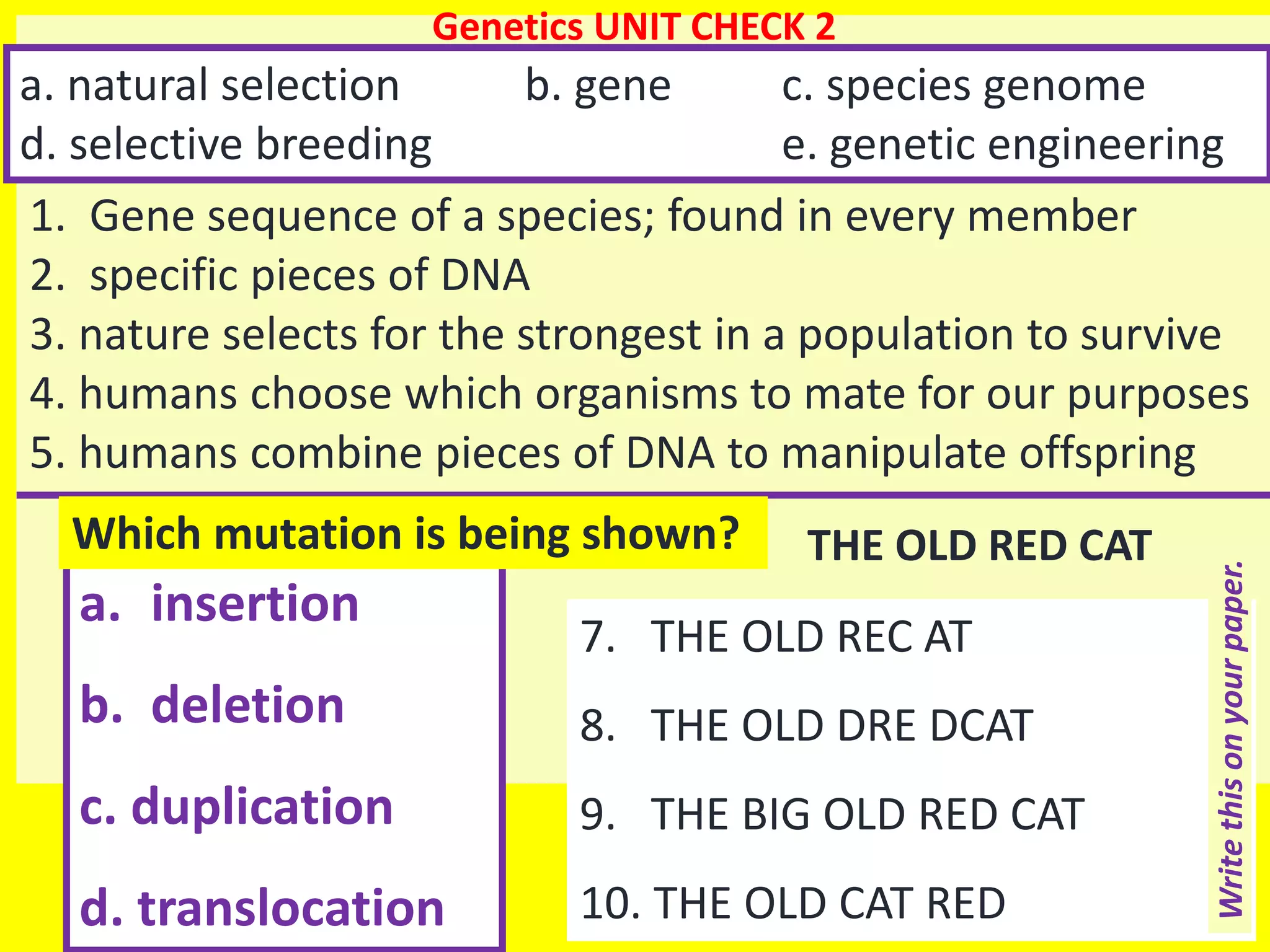 Unit checks genetics questions | PPT