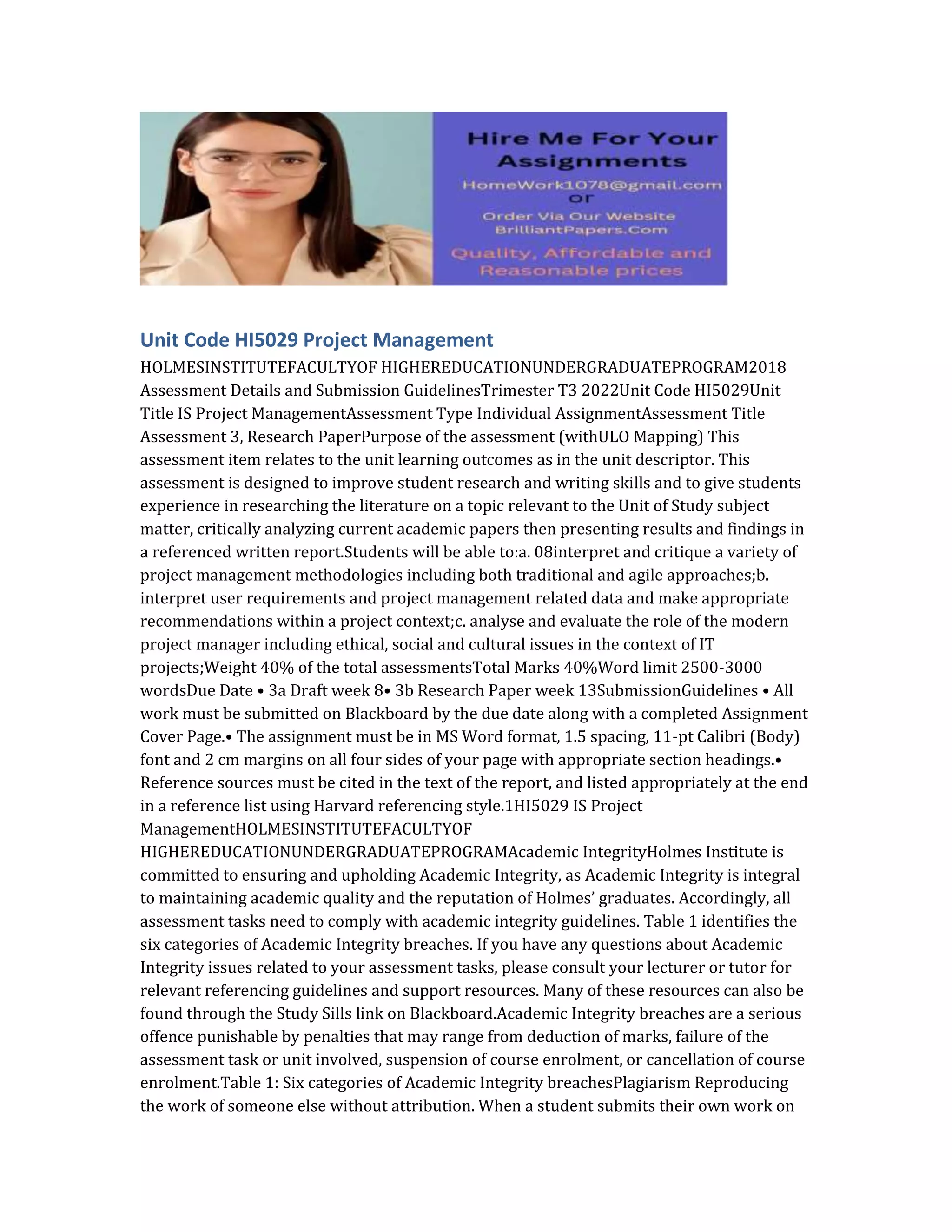 Unit Code HI5029 Project Management.docx