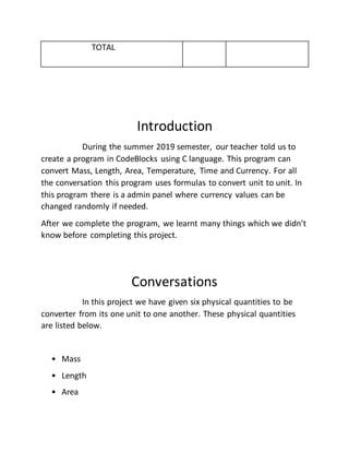 Unit converter using in c | DOCX