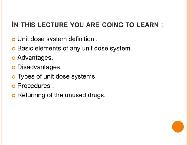 Unit dose system | PPTX | Pharmaceutical Industry | Industries
